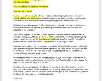 Reduce Rent Letter - Etsy