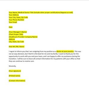Doctor Resignation Letter Template - Etsy