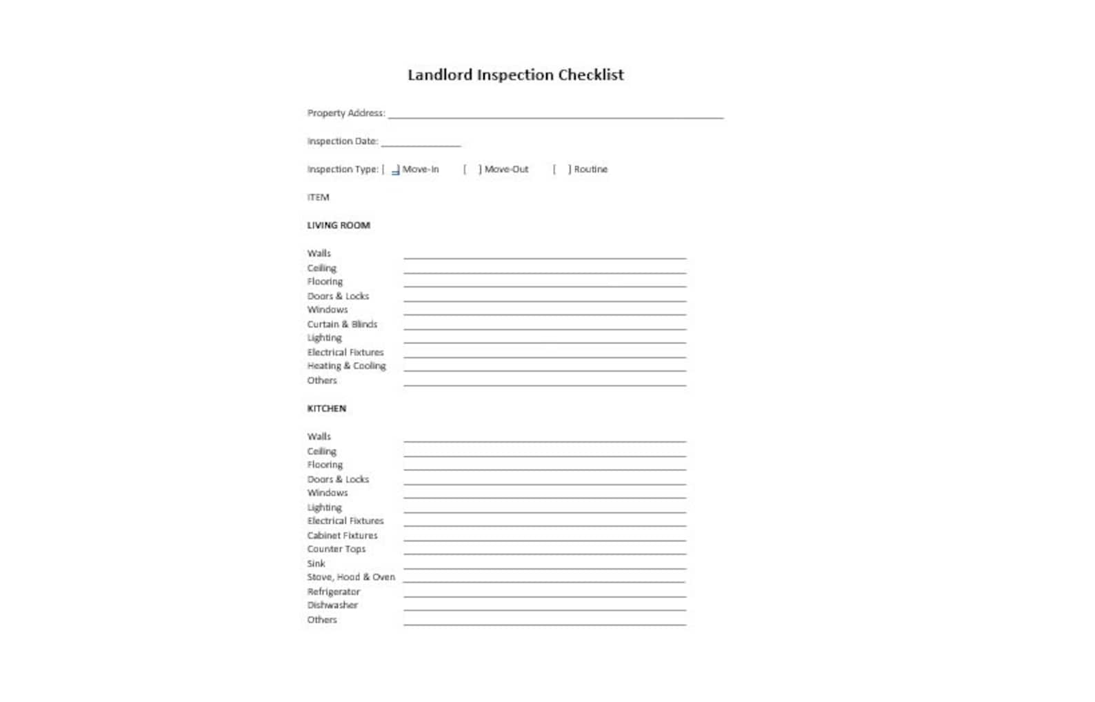 Landlord Inspection Checklist, Landlord Inspection Checklist Template ...