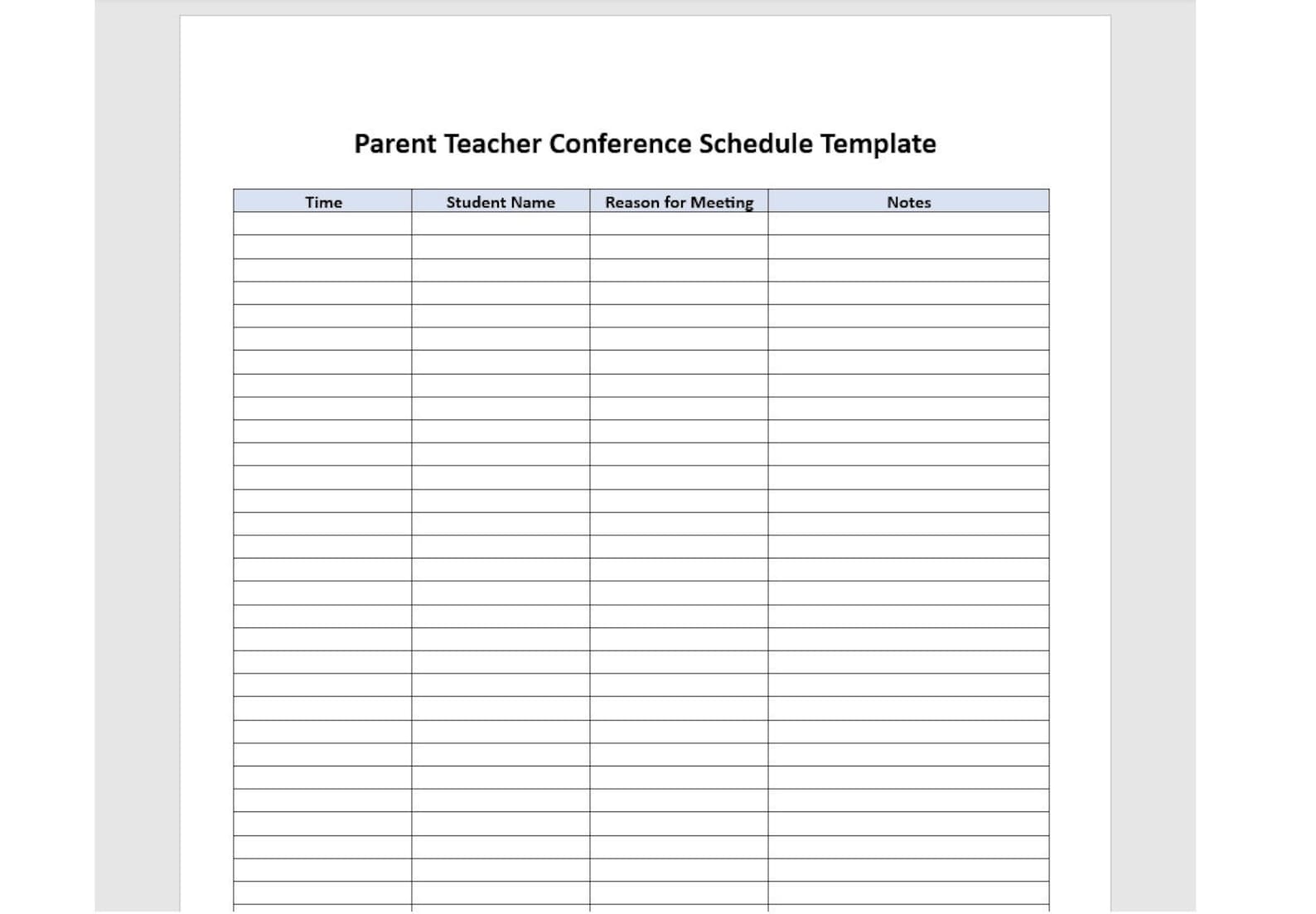Editable Parent Teacher Conference Schedule Template, Parent Teacher ...