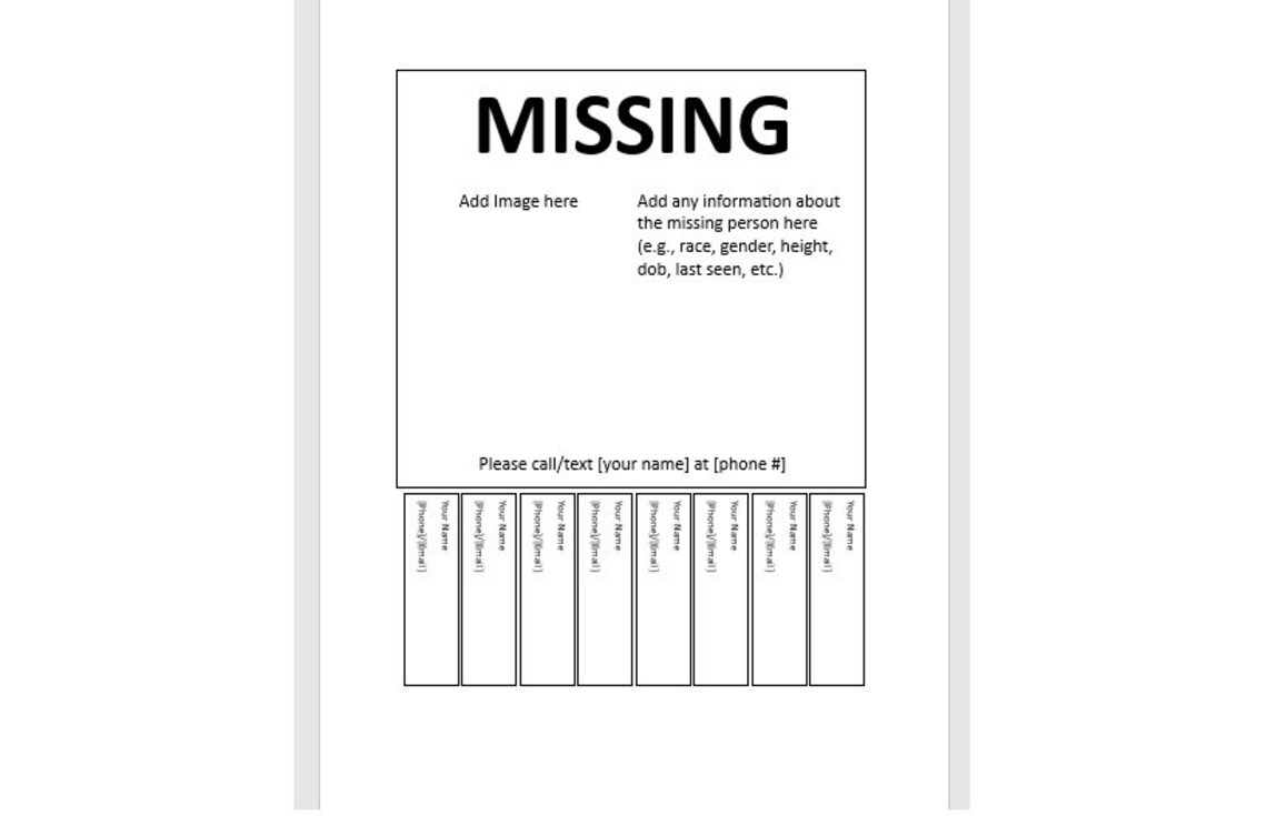 Editable Missing Person Tear-off Flyer, Tear-off Flyer Template ...