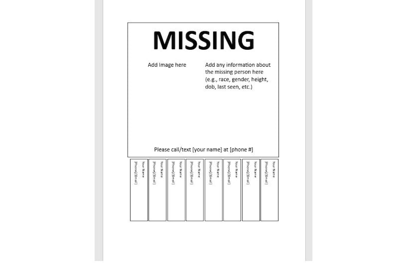 Editable Missing Person Tear-off Flyer, Tear-off Flyer Template, Missing Person Flyer, Flyer ...