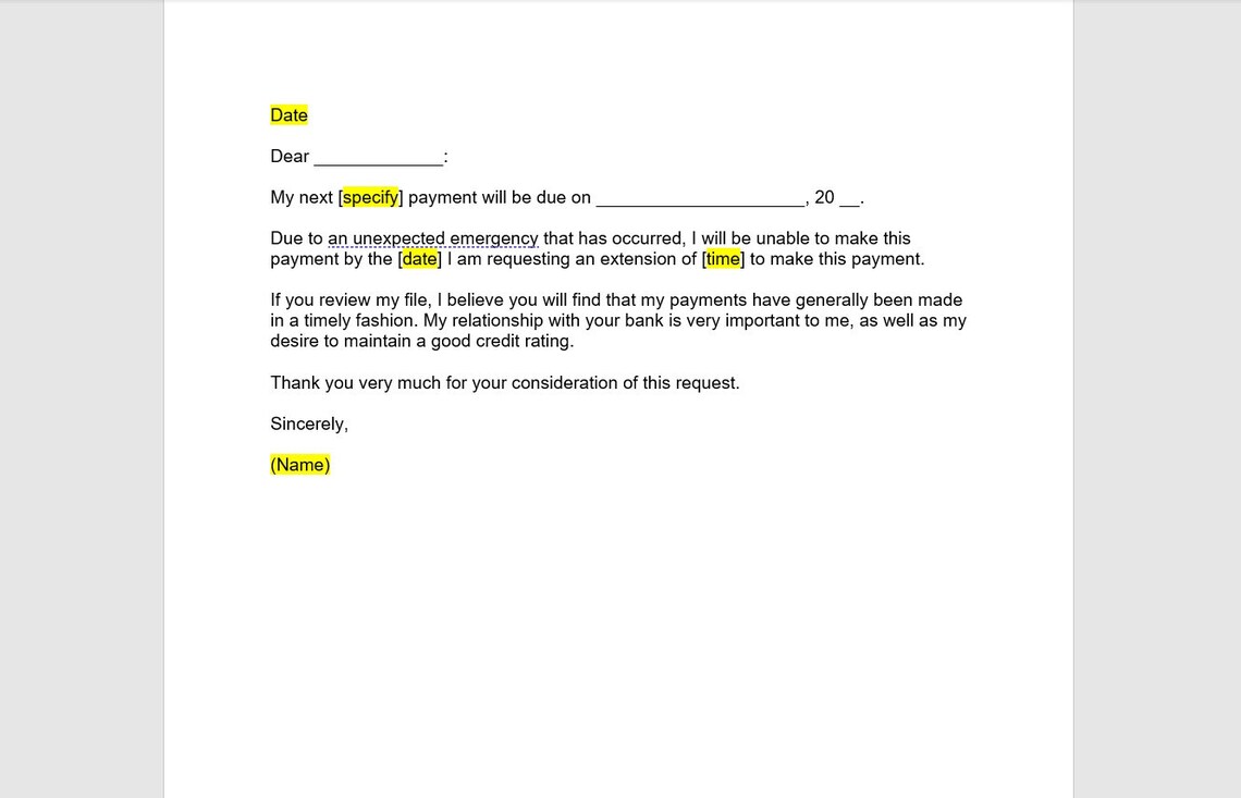 Payment Extension Letter Template, Payment Extension Letter, Payment ...