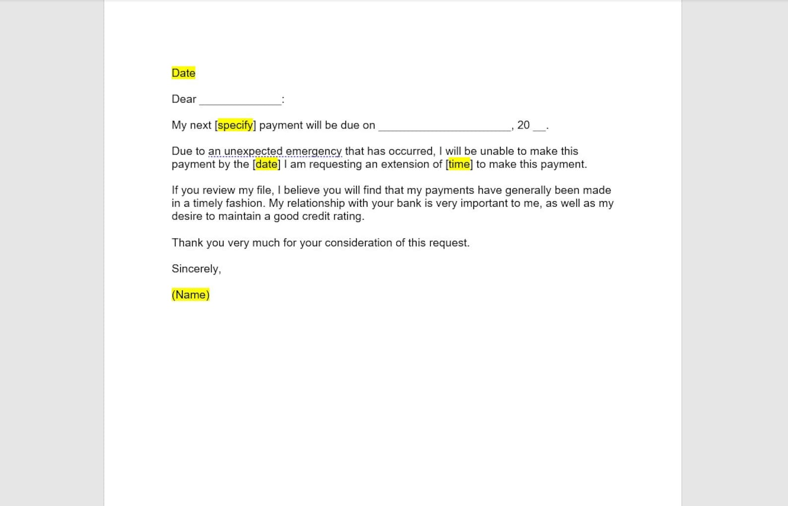 Payment Extension Letter Template, Payment Extension Letter, Payment ...