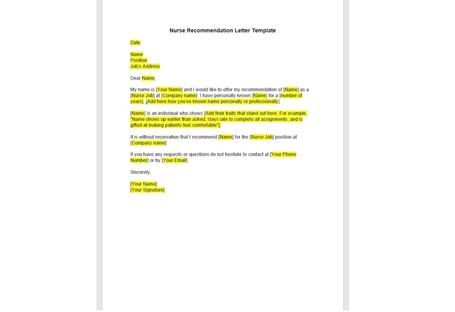 Letter of Recommendation for a Nurse, Letter of Recommendation for a ...
