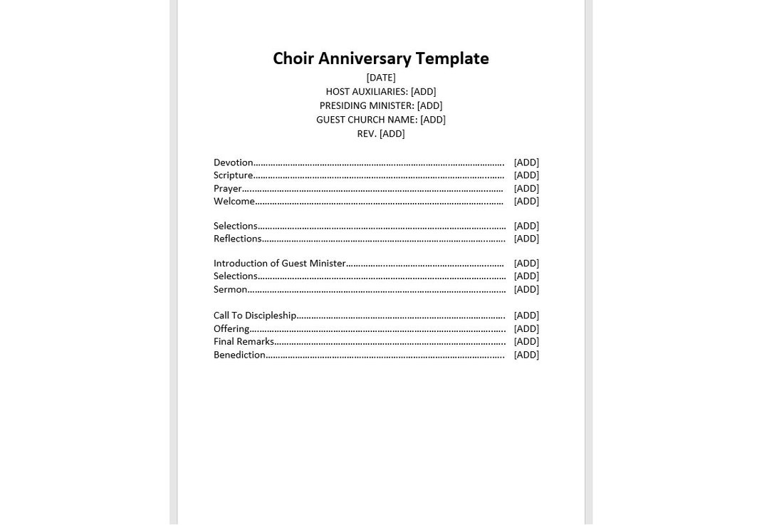 Editable Church Choir Anniversary Program Template, Church Choir ...