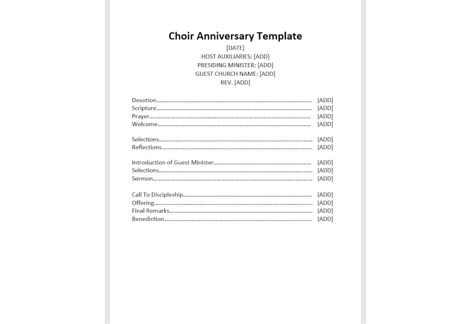 Editable Church Choir Anniversary Program Template, Church Choir ...
