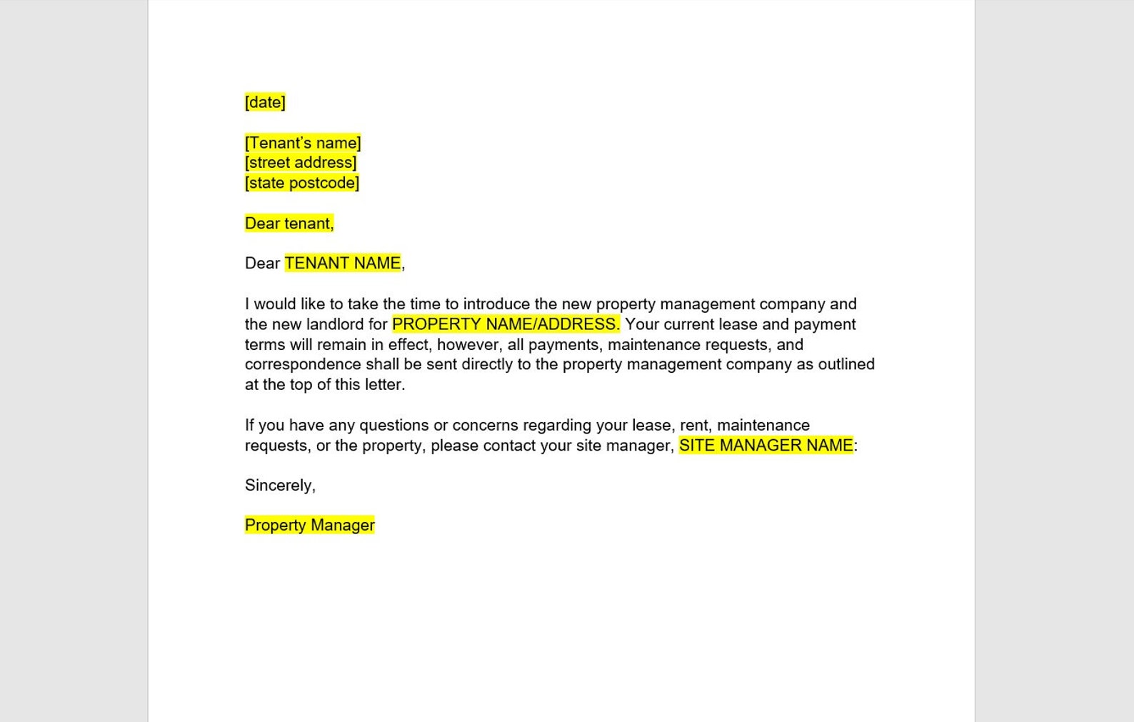 New Property Management Introduction Letter Template, New Property ...