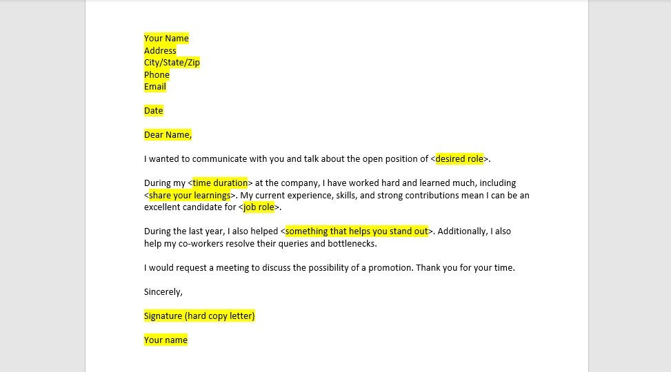 Promotion Request Letter Format Promotion Letter Format, Meaning,