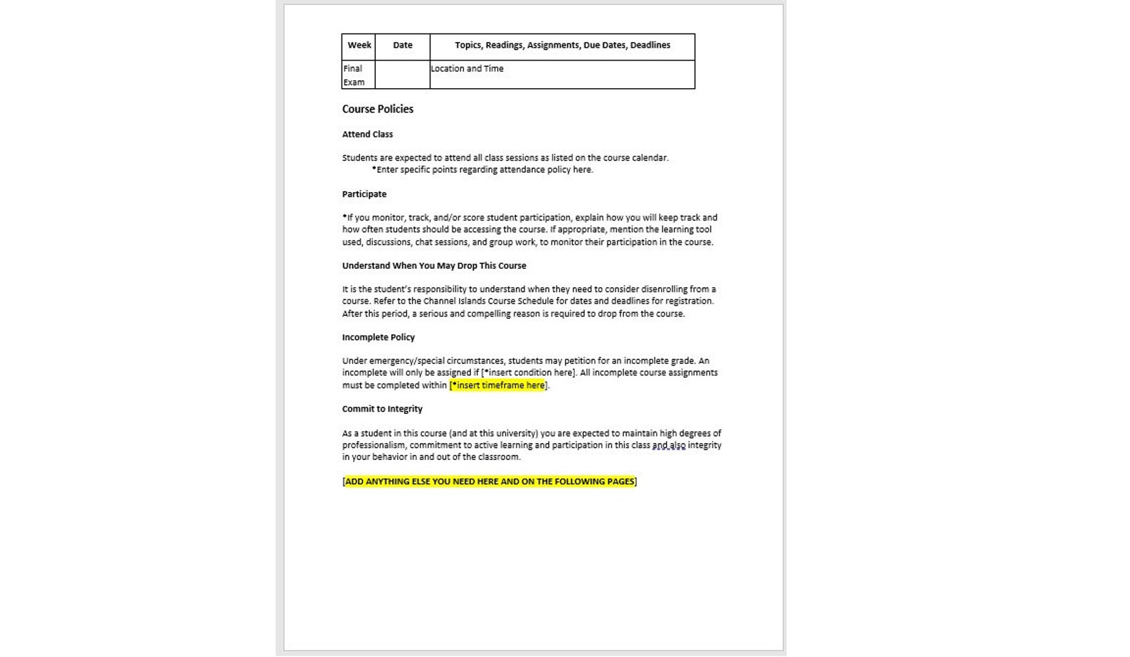 Editable School Syllabus Template, Editable Syllabus, School Syllabus ...
