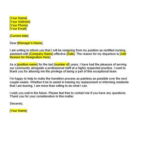 Nursing Assistant Resignation Letter - Etsy