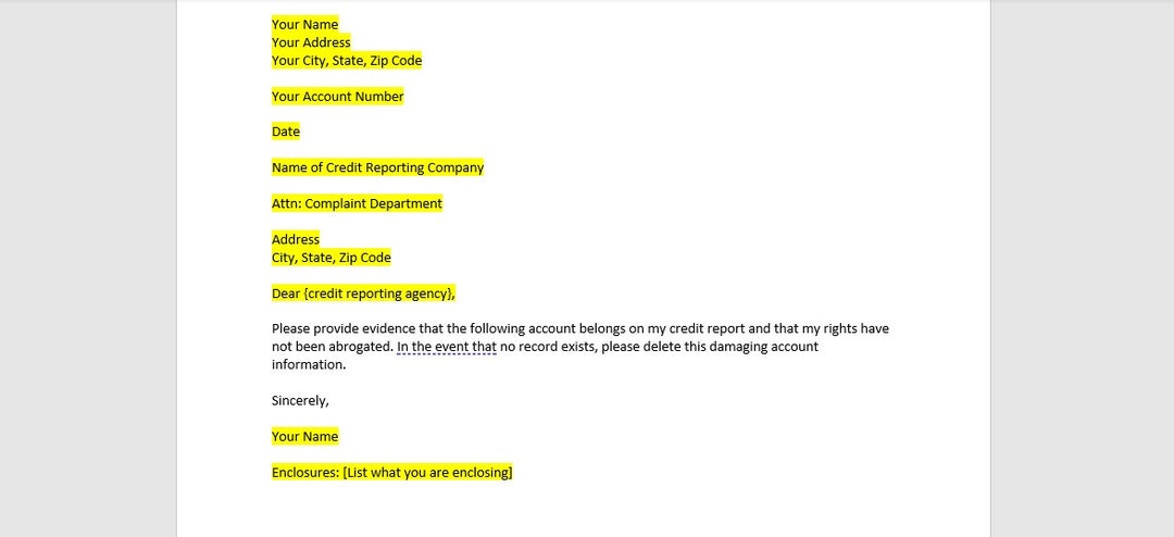 Credit Report Dispute Letter Template, Credit Report Dispute Letter ...