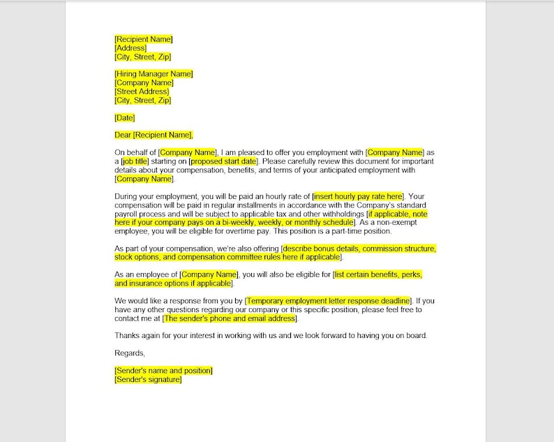 Part-time Employment Job Offer, Job Offer Letter, Job Offer Template ...