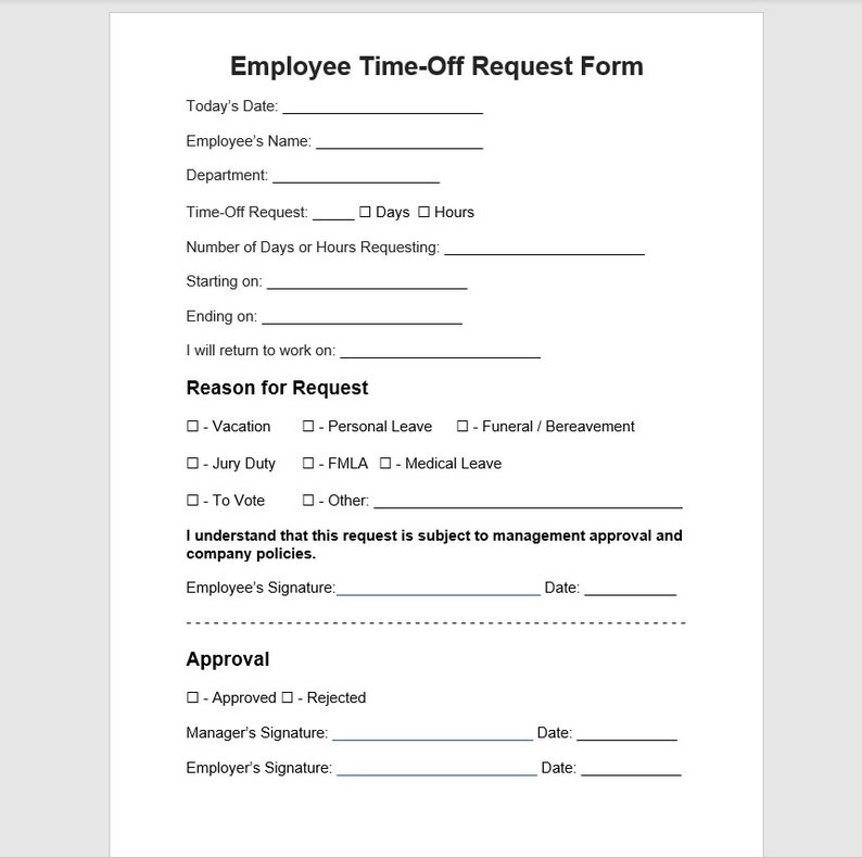 Time off Request Form Template, Time off Request Form, Employee Time ...
