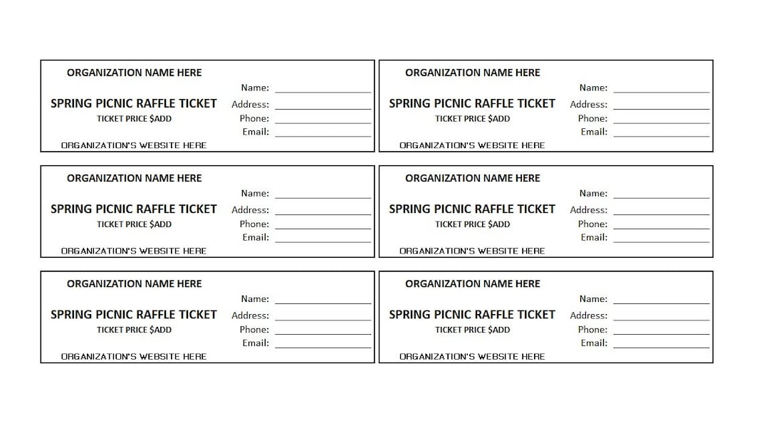 Editable Spring Picnic Raffle Ticket, Spring Picnic Raffle, Enter to ...