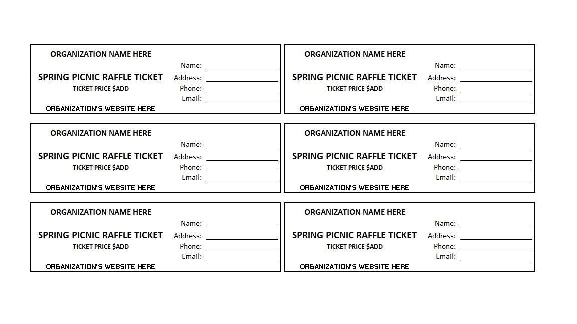 Editable Spring Picnic Raffle Ticket, Spring Picnic Raffle, Enter to ...