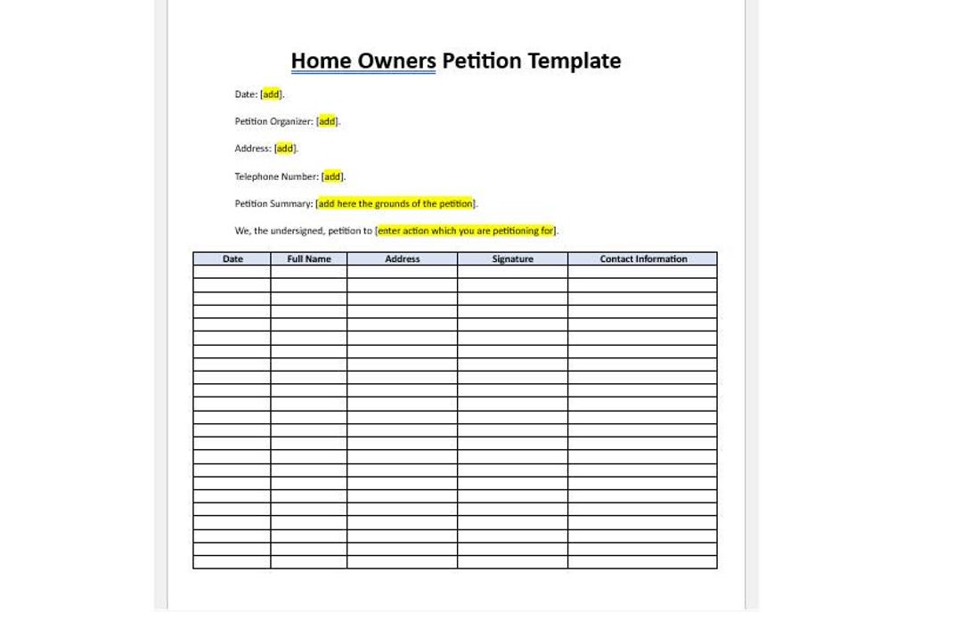 Editable Home Owners Petition, Home Owners Petition Template, Home ...