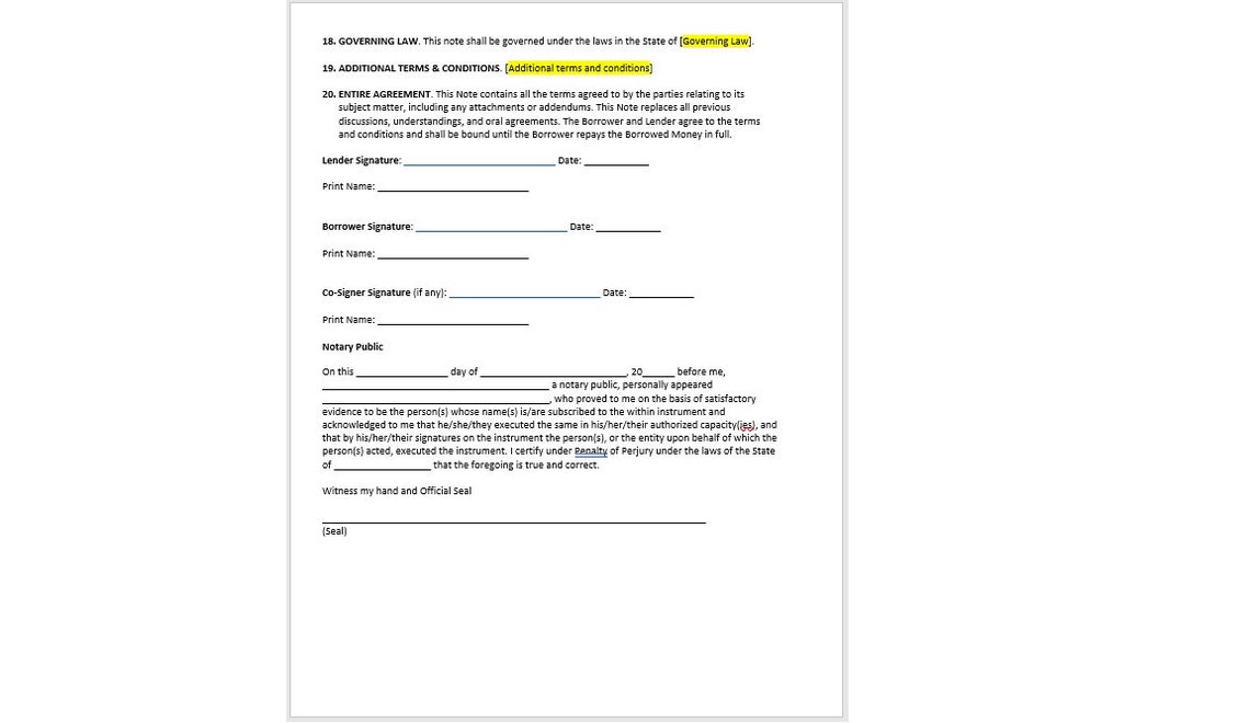 Standard Promissory Note, Standard Promissory Note Template, Promissory ...
