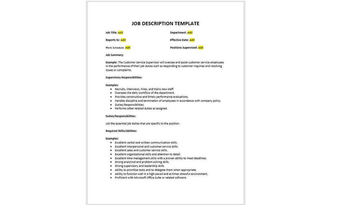 Editable Job Description Template, Job Description Template, Work ...