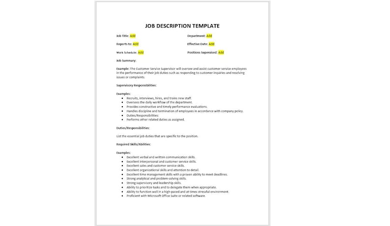 Editable Job Description Template, Job Description Template, Work ...
