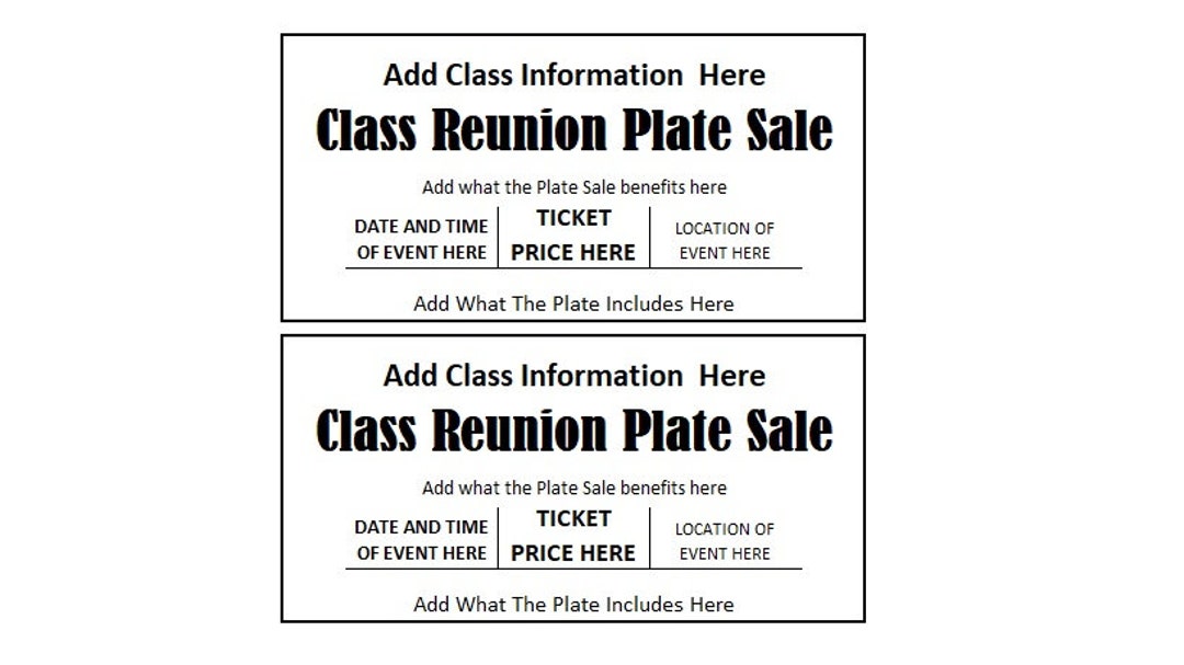 Class Reunion Plate Sale Ticket, Class Reunion Plate Sale Fundraiser ...