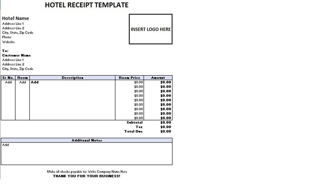 Editable Hotel Receipt Template, Hotel Receipt Template, Receipt ...