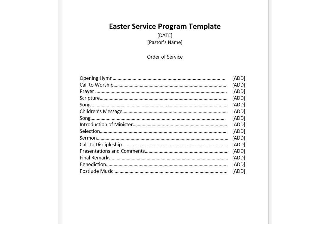 Editable Easter Service Program Template, Easter Service Program ...