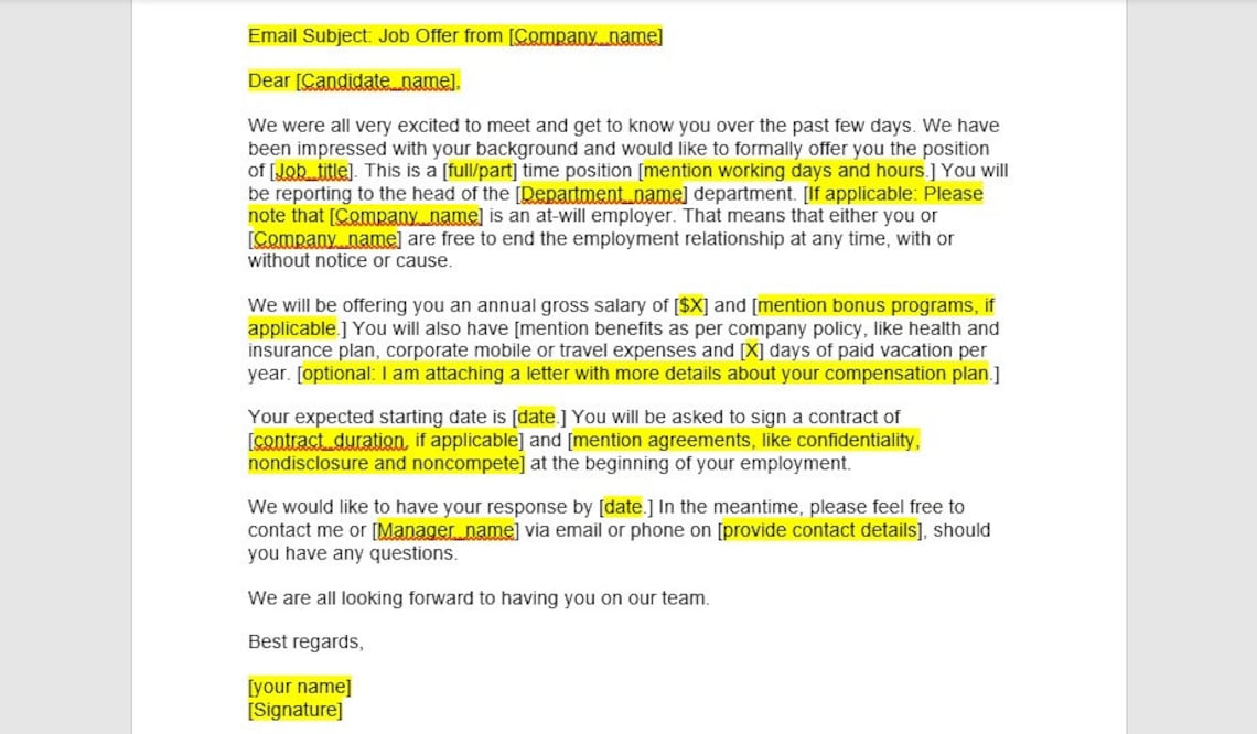 Employment Offer Email Template, Employment Offer Email, Employment ...