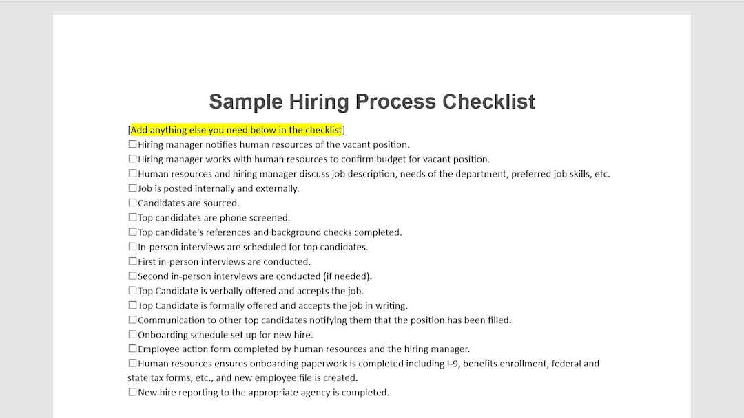Hiring Process Checklist, Hiring Process Checklist Template, Hiring ...