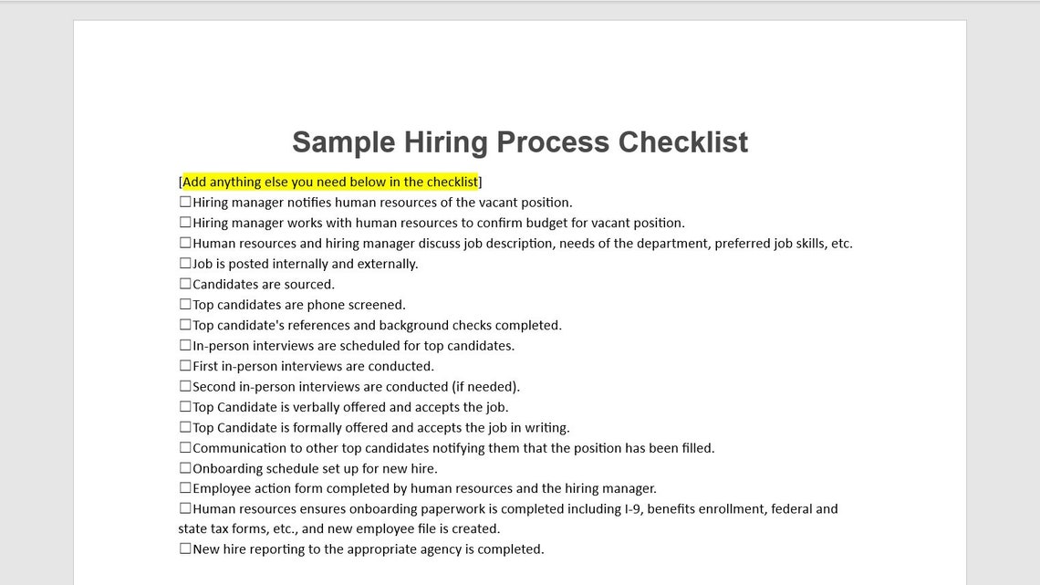 Hiring Process Checklist, Hiring Process Checklist Template, Hiring ...