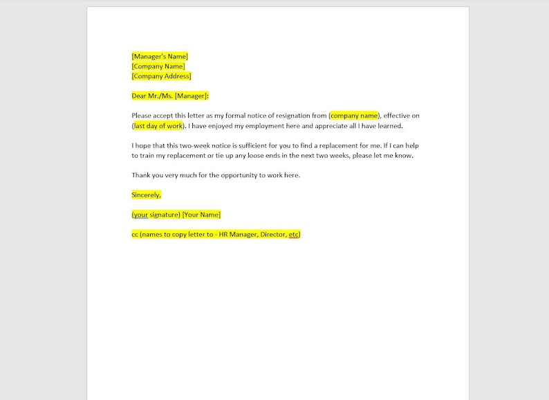 Two Weeks Notice Letter Template, Two Weeks Notice Letter, Two Weeks ...