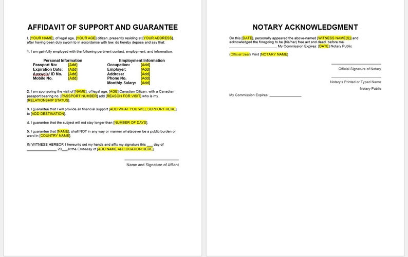 Affidavit of Support and Guarantee, Affidavit of Support and Guarantee ...
