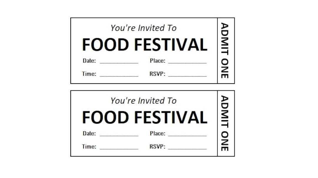 Editable Food Festival Event Ticket, Comedy Ticket Printables, Editable ...
