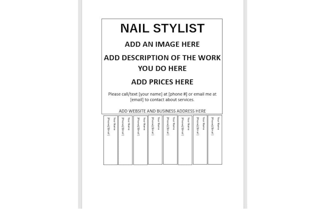 Editable Nail Stylist Tear-off Flyer, Nail Stylist Ad, Tear-off Flyer ...
