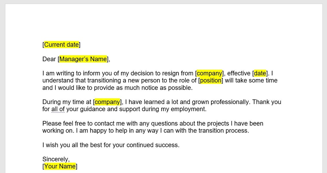 Resignation Letter Template, Resignation Letter, Resignation Template ...