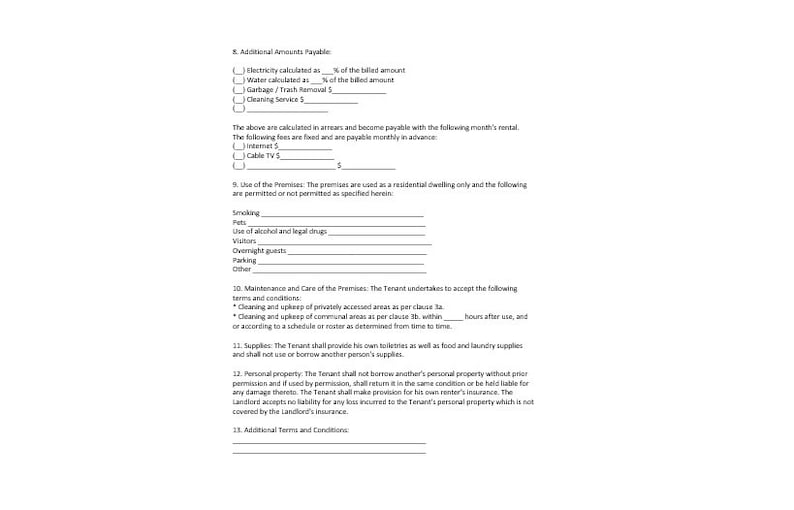 Room Rental Agreement Template, Room Rental Agreement Letter, Rental ...