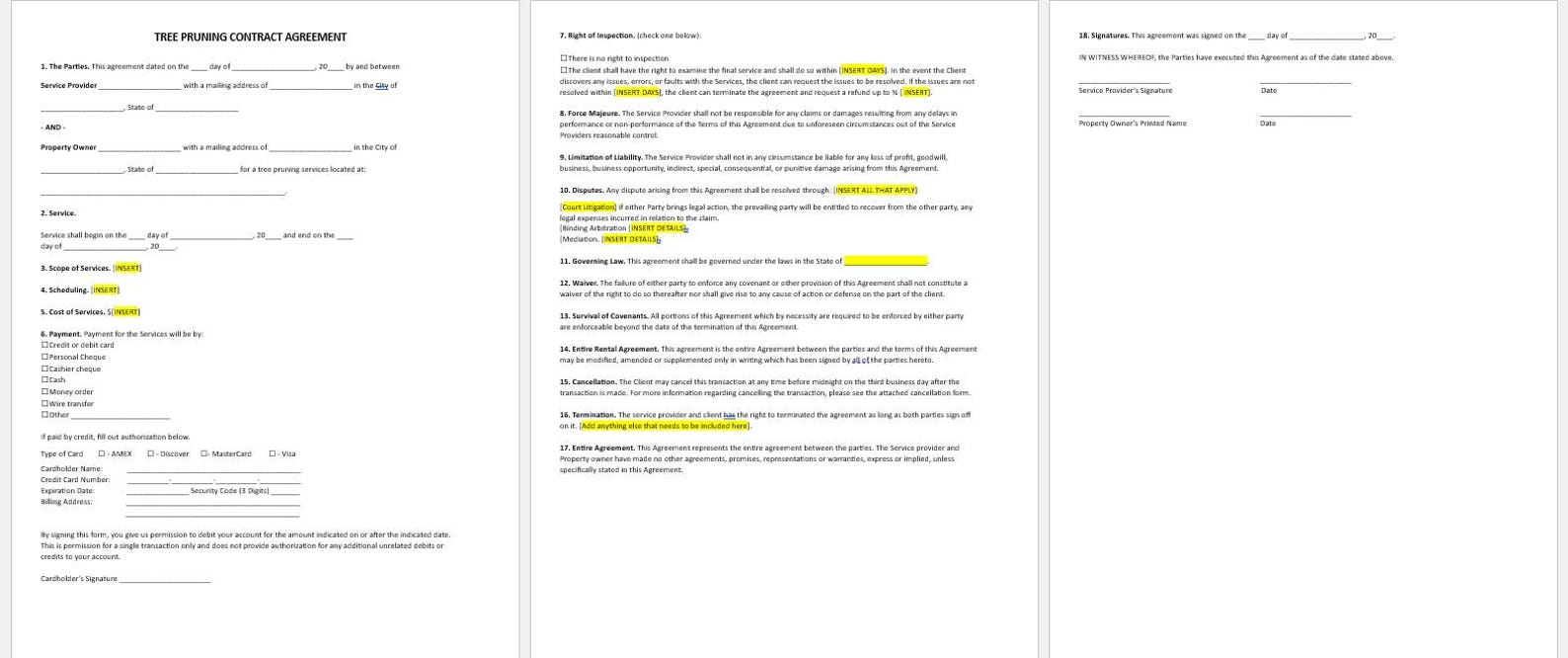 Editable Tree Pruning Contract, Tree Pruning Contract Template, Tree ...