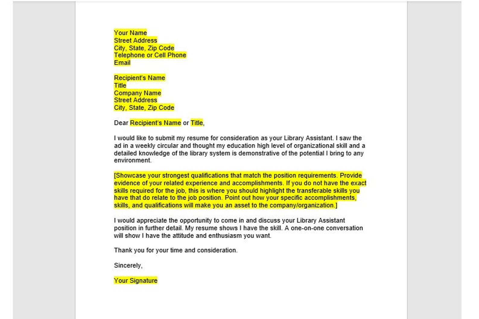 Library Assistant Cover Letter, Cover Letter Template, Editable Cover ...