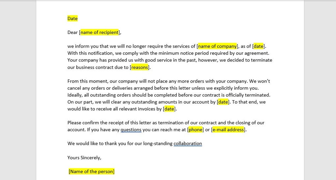 Business Contract Termination Letter, Business Contract Termination ...