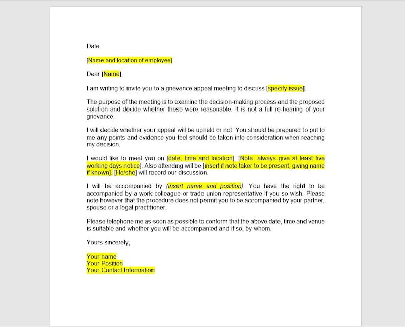 Invitation to Appeal Meeting, Invitation to Appeal Meeting Template ...