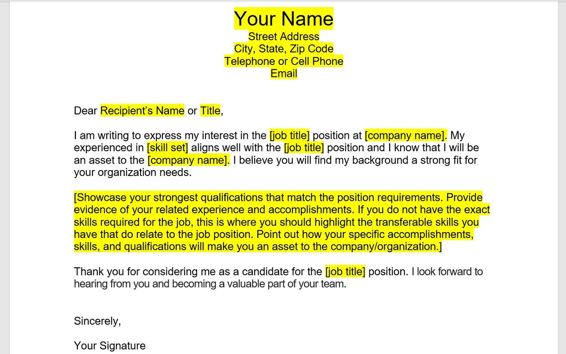 Simple Cover Letter, Cover Letter Template, Editable Cover Letter ...