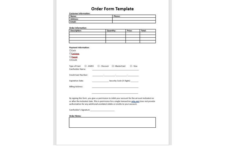 Editable Order Form Template, Order Form Template, Order Form Editable, Small Business Order ...