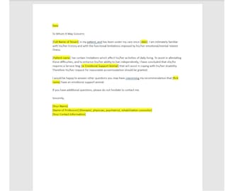 Editable Sample Letter for Service Animal, Emotional Support Animal ...