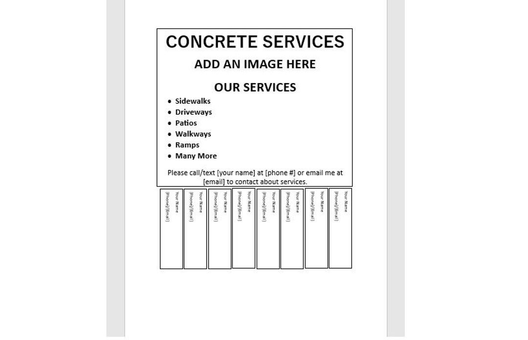 Editable Concrete Services Tear-off Flyer, Concrete Services Ad, Tear ...