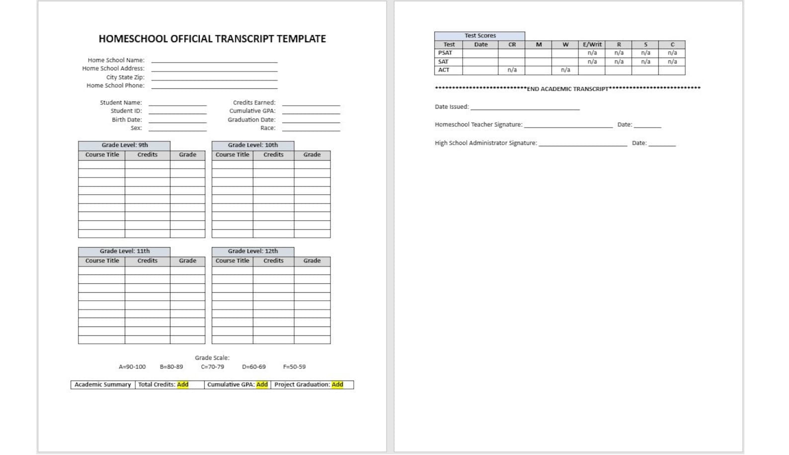 Editable Homeschool Official Transcript Template, Homeschool Official ...