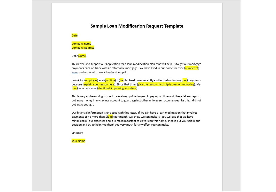 Editable Mortgage Loan Modification Request Letter Template ...