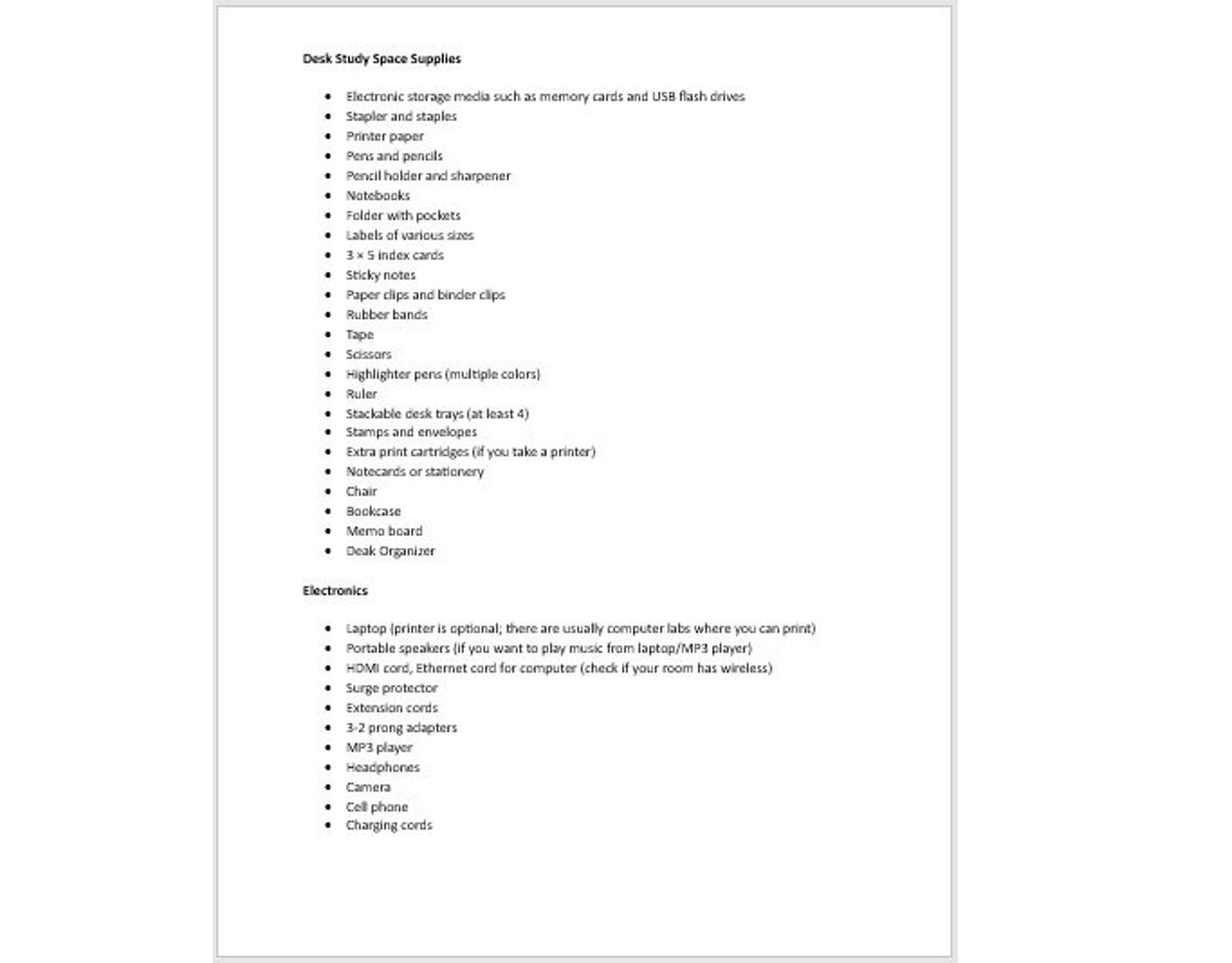 Editable Dorm Room Checklist, First Dorm Room Checklist, College Dorm ...