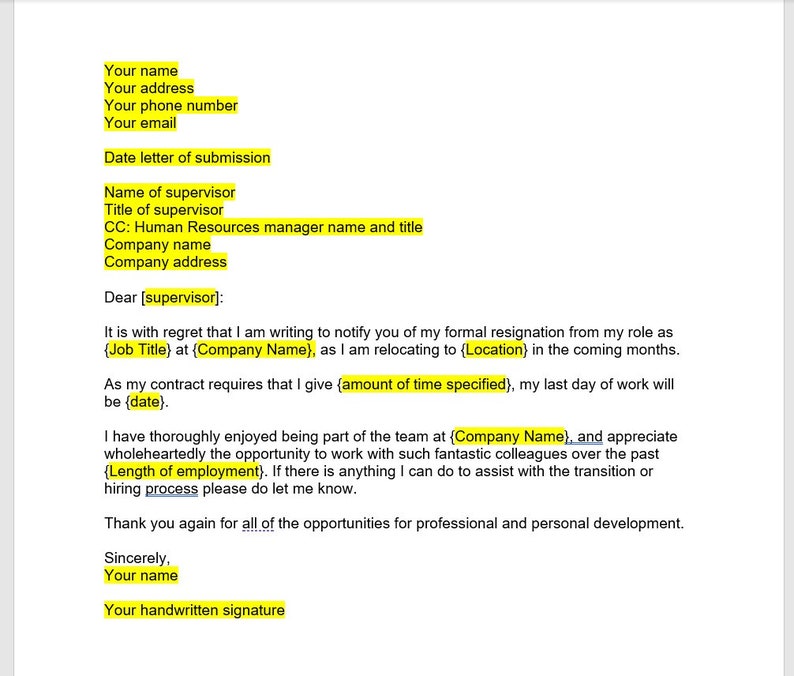 Relocation Resignation Letter, Resignation Letter, Resignation Template ...