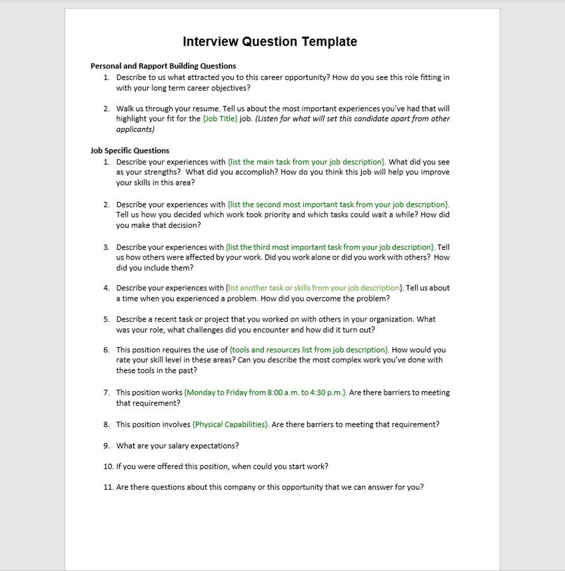 Interview Questions, Interview Questions Template, Interview Sample Questions, Interview ...