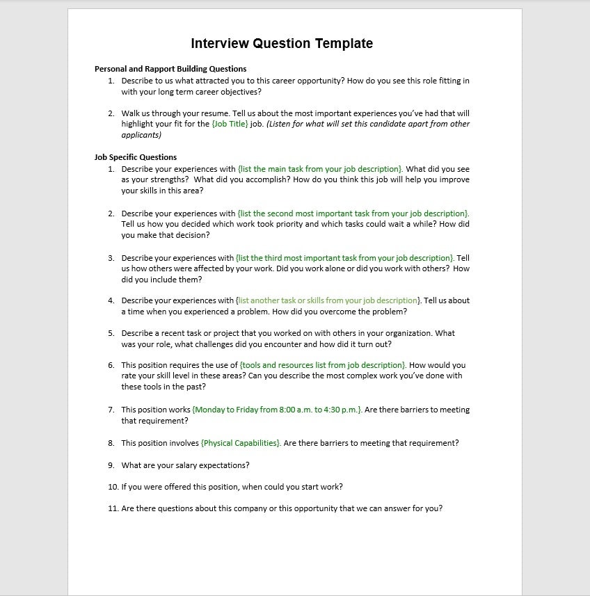 Interview Questions, Interview Questions Template, Interview Sample ...